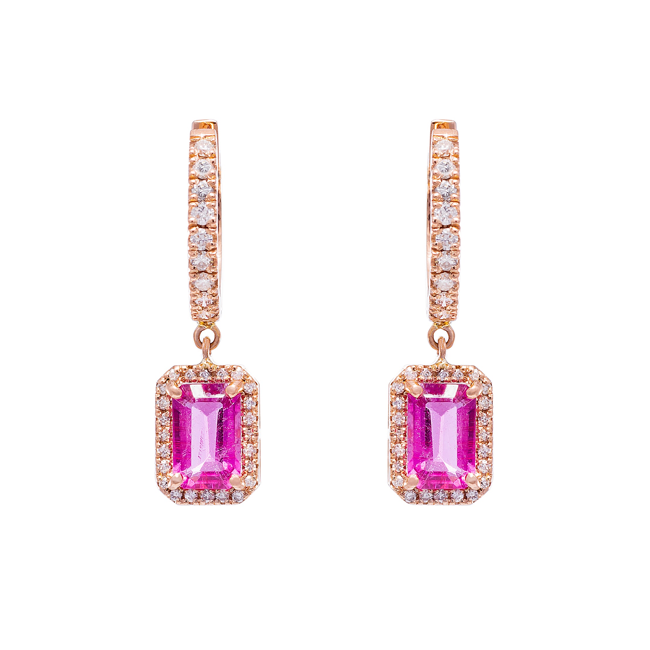 Pink Tourmaline & Diamond Huggies - LimeLite Jewellery